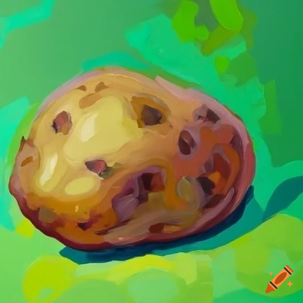 Oil painting of a potato on a green background on Craiyon