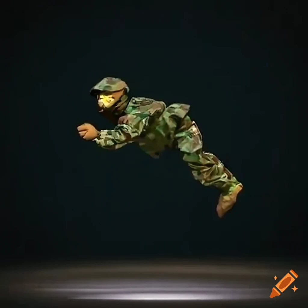 Intriguing puppet in military outfit tap-dancing monkey style with a ...