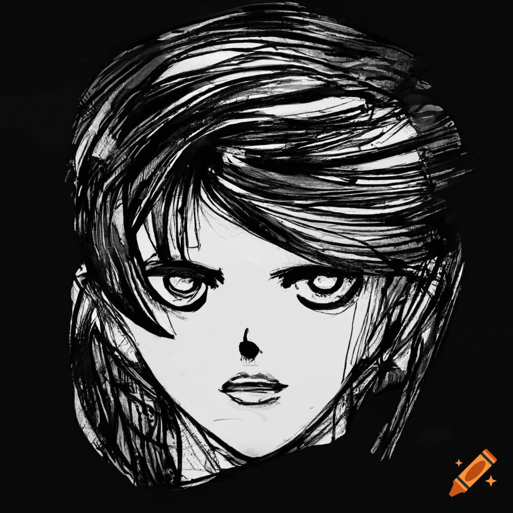Abstract manga frame in black and white ink drawing style on Craiyon