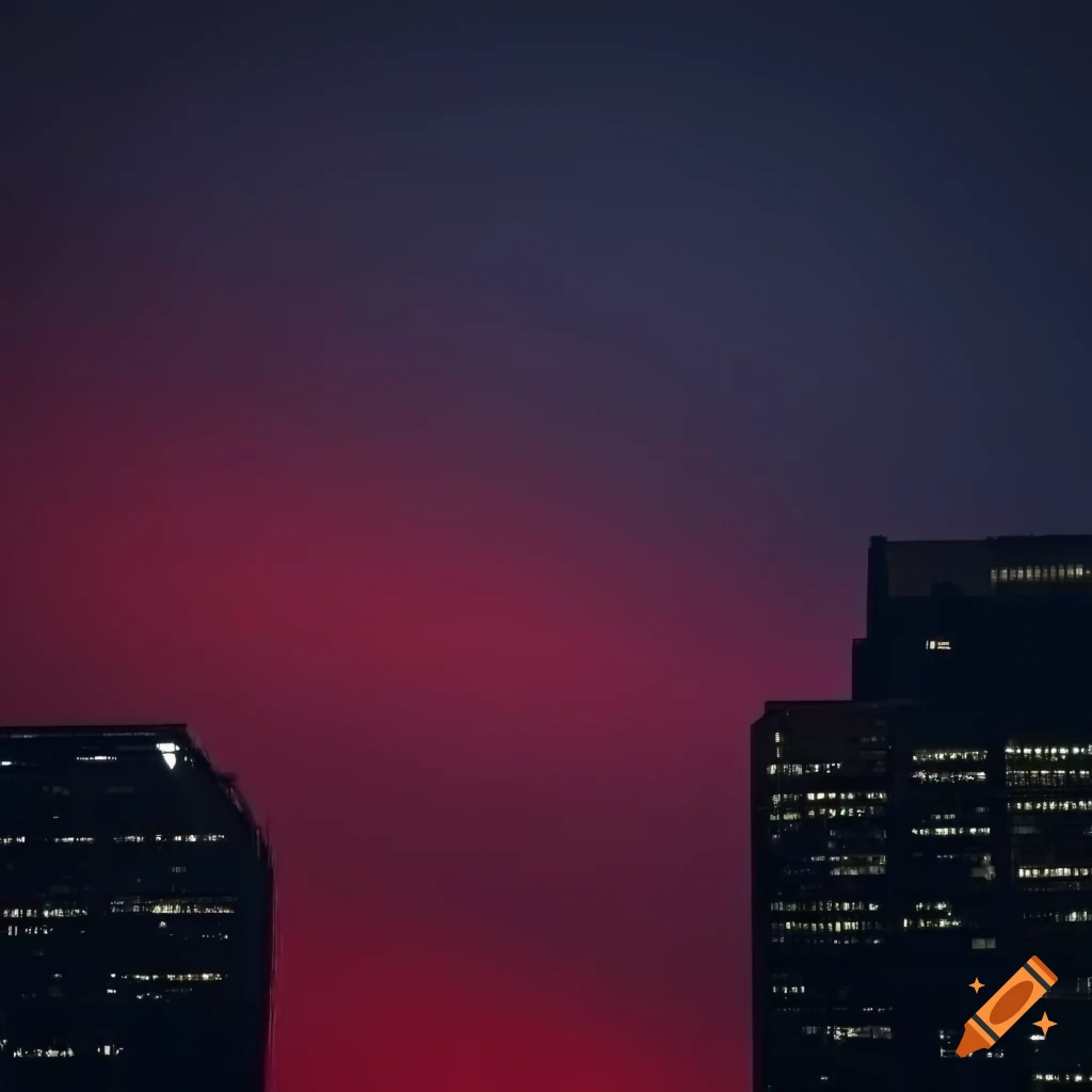 View from room window showing dark red sky and black skyscrapers on Craiyon