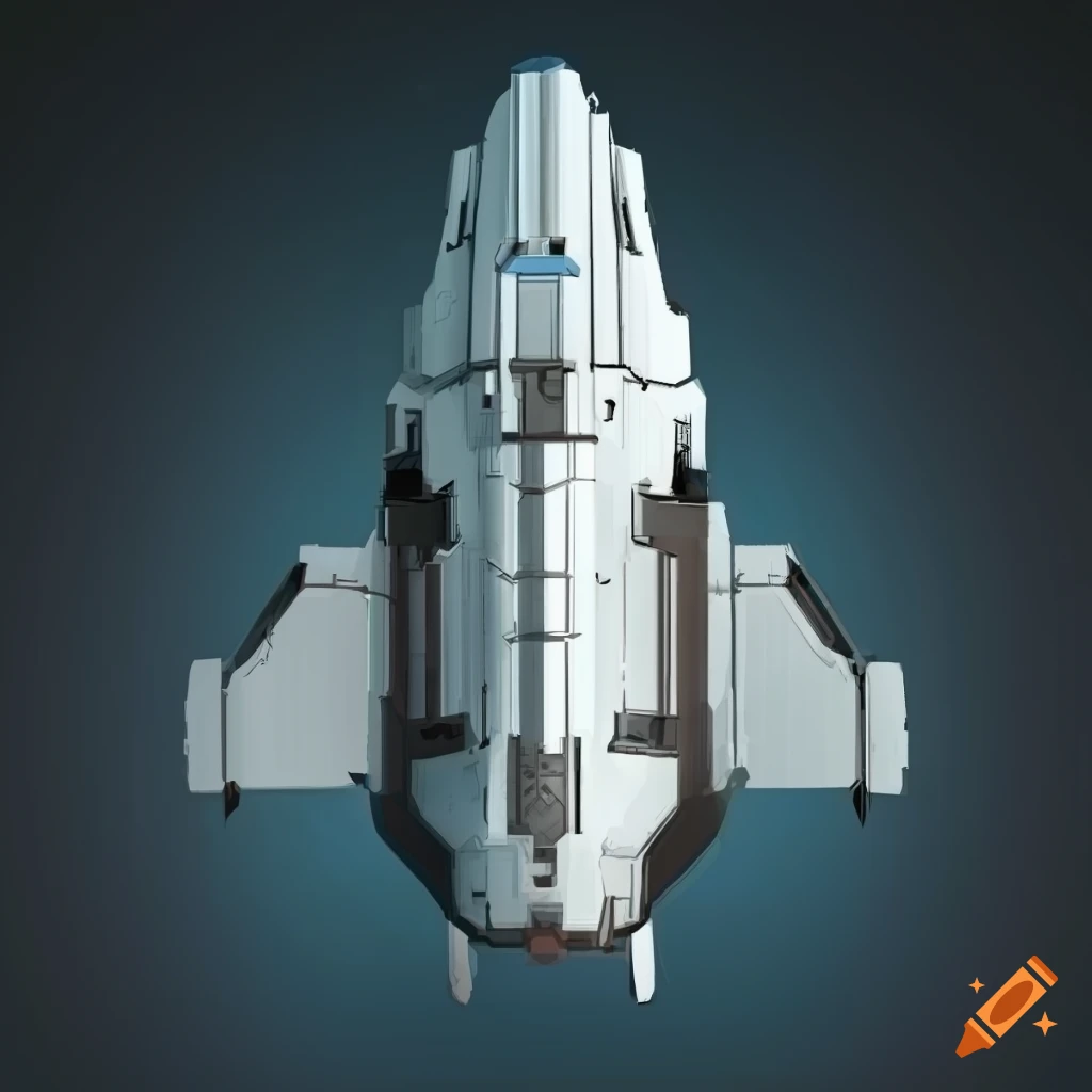 Top-down 2d symmetric white space ship in a sci-fi dark background on ...