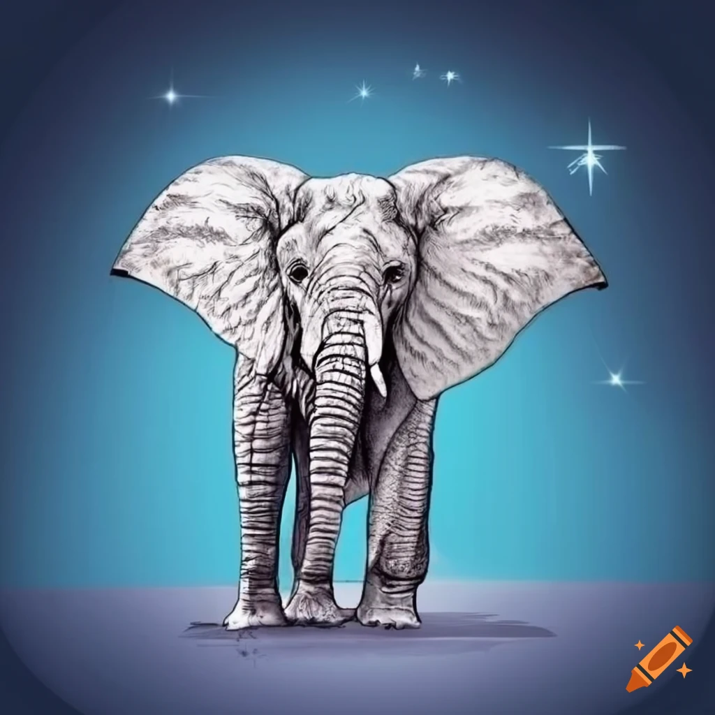 African elephant standing under the night sky with a star above on Craiyon