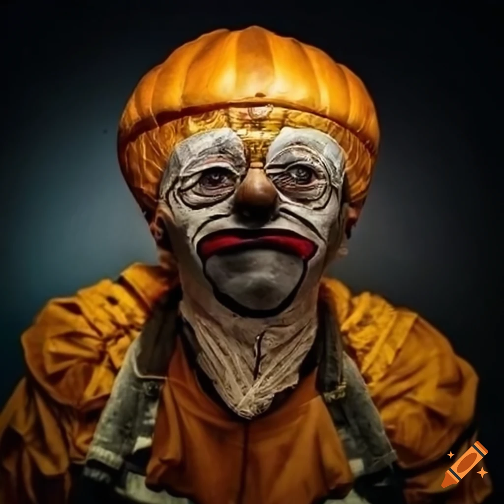 Parachutist in armor flying around Shwieren, inspired by an old clown ...