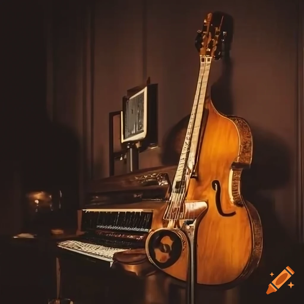 Home music studio with musician composing on Craiyon