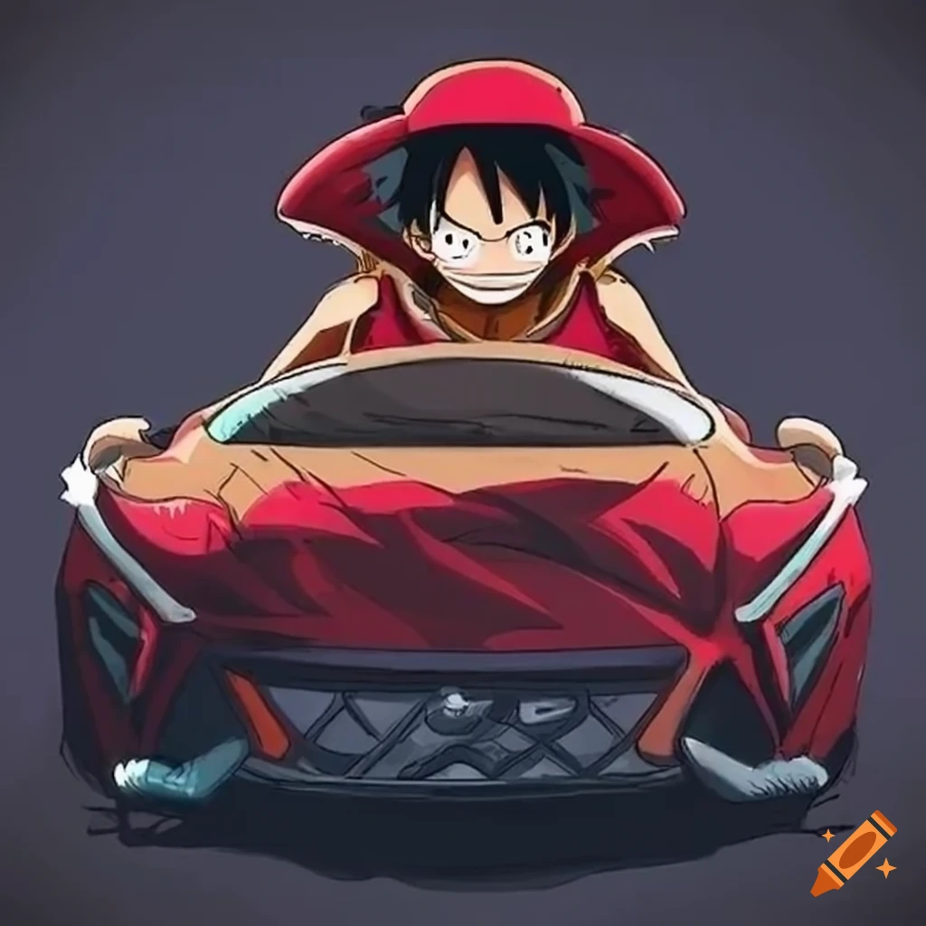 Pirate captain monkey d. luffy in a sports car on Craiyon