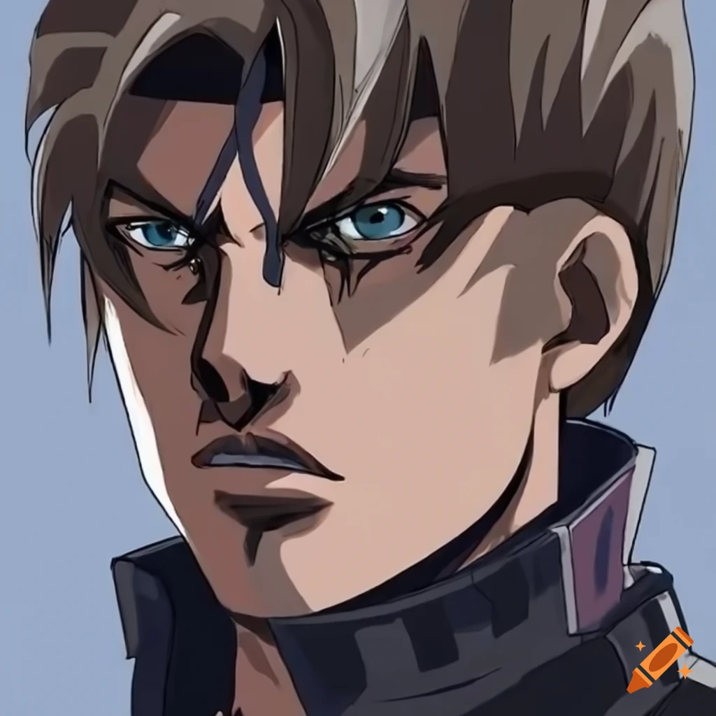 Leon Kennedy in Jojo's Bizarre Adventure art style on Craiyon