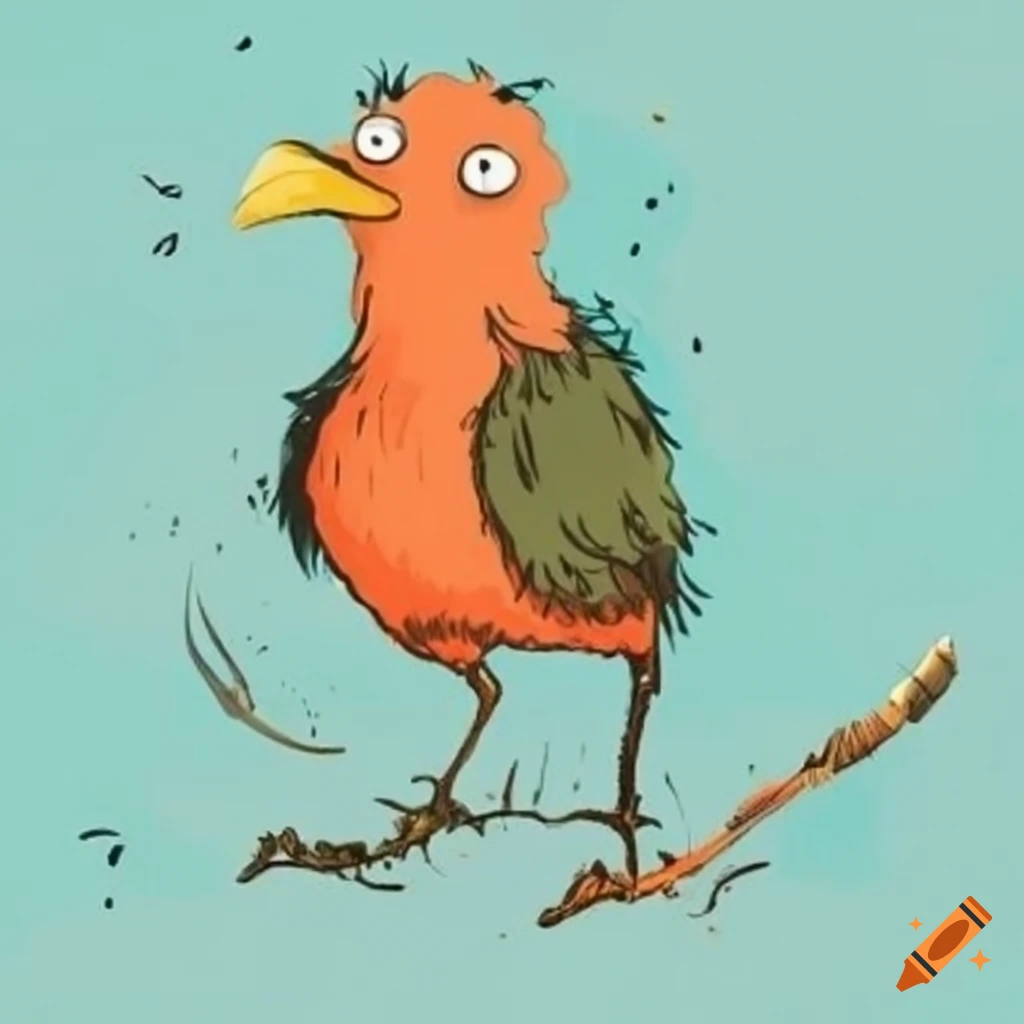 Bird illustration in the style of Quentin Blake and Roald Dahl's books ...