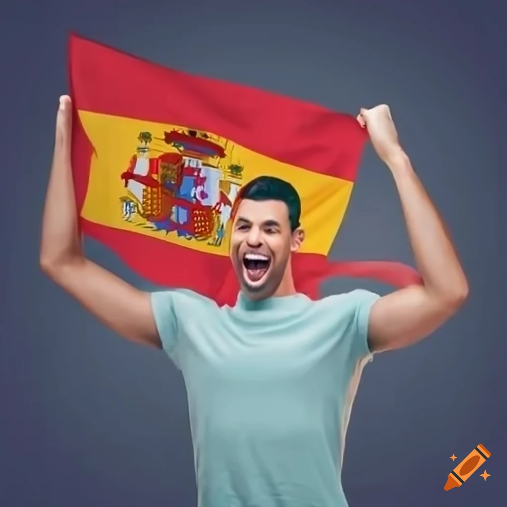 Excited man holding Spanish flag on Craiyon