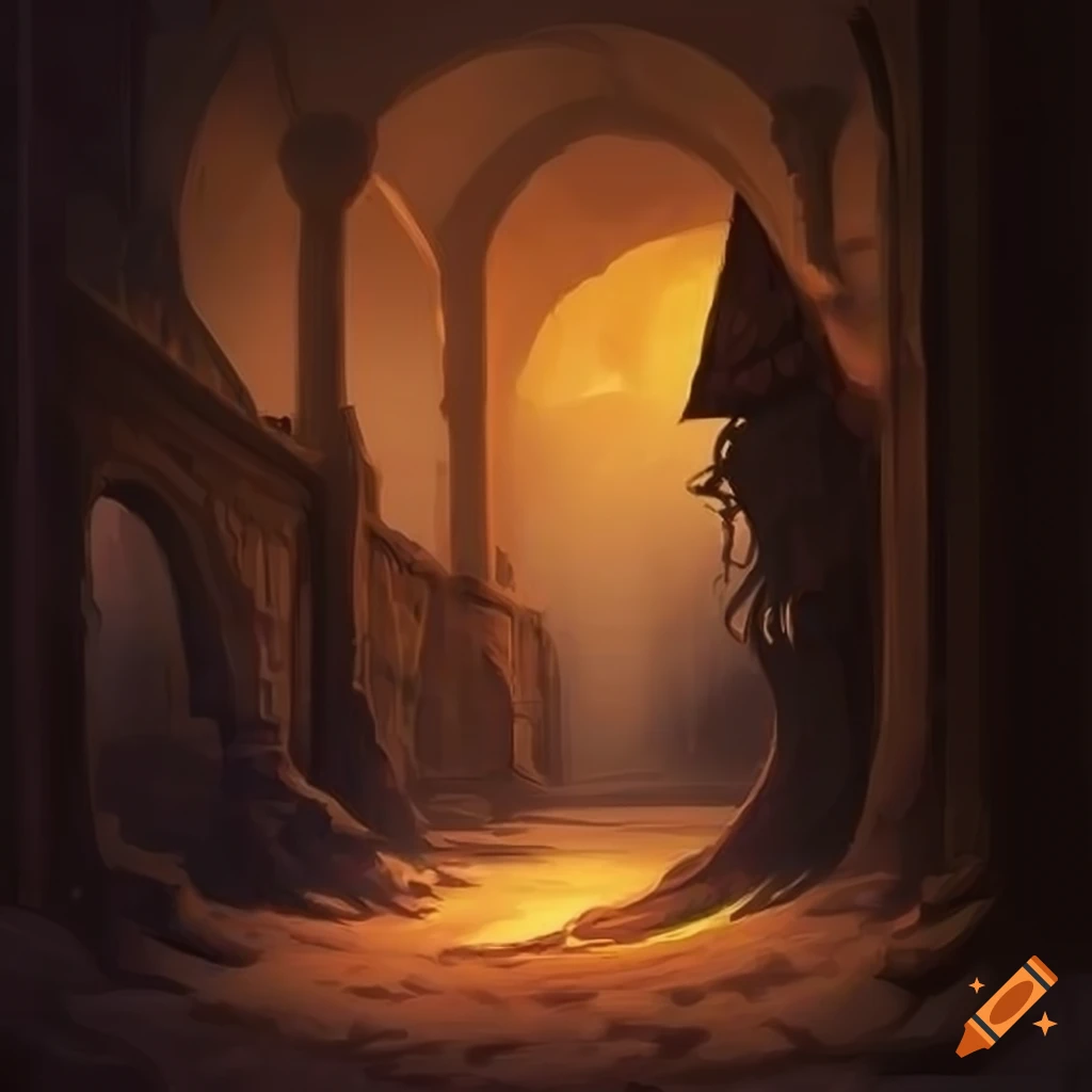 Shadows creeping up the walls in a fantasy art style on Craiyon