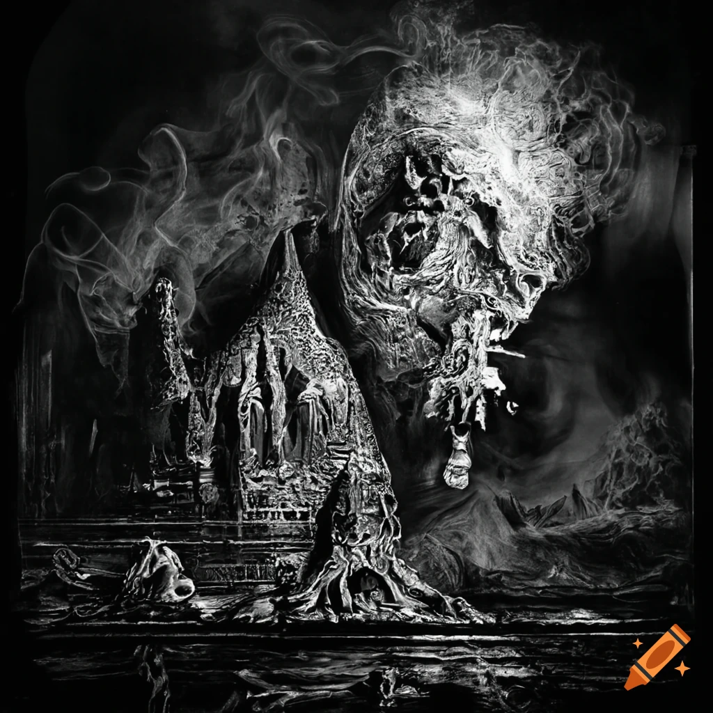 Baroque baron in a pandemonium landscape inspired by john martin, giger ...