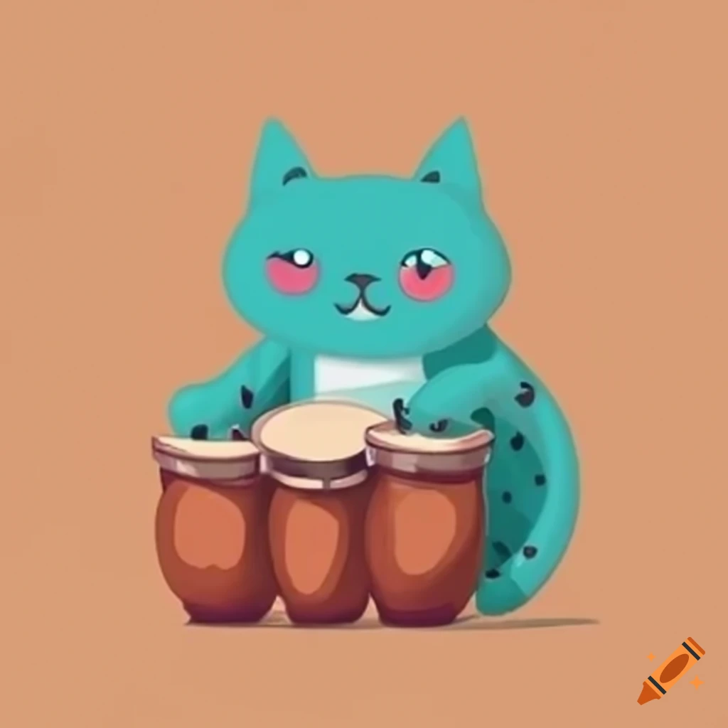 Minimalistic cat playing bongo with 'buy buy buy' text on Craiyon