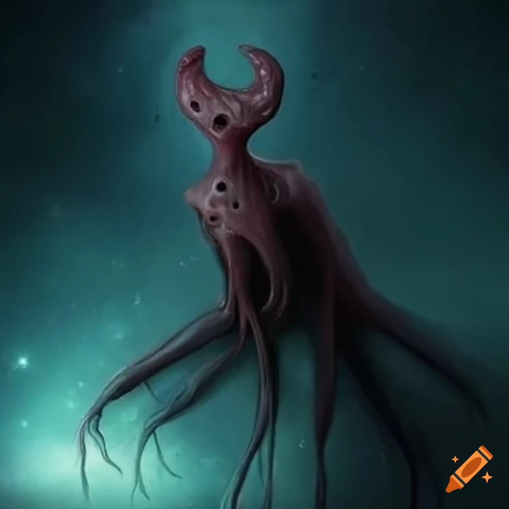 Bizarre multi-eyed slender creature in empty space on Craiyon