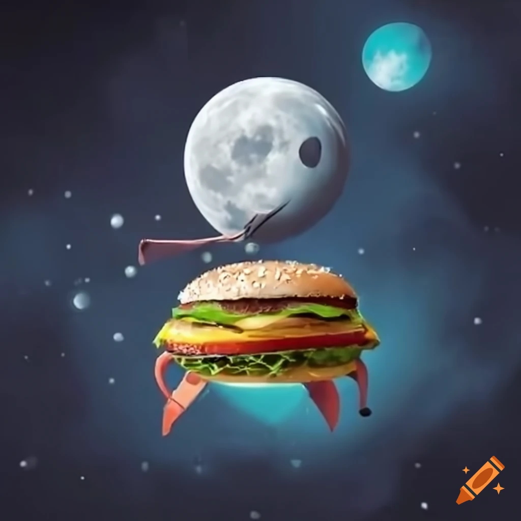 Hamburger rocket landing on the moon on Craiyon