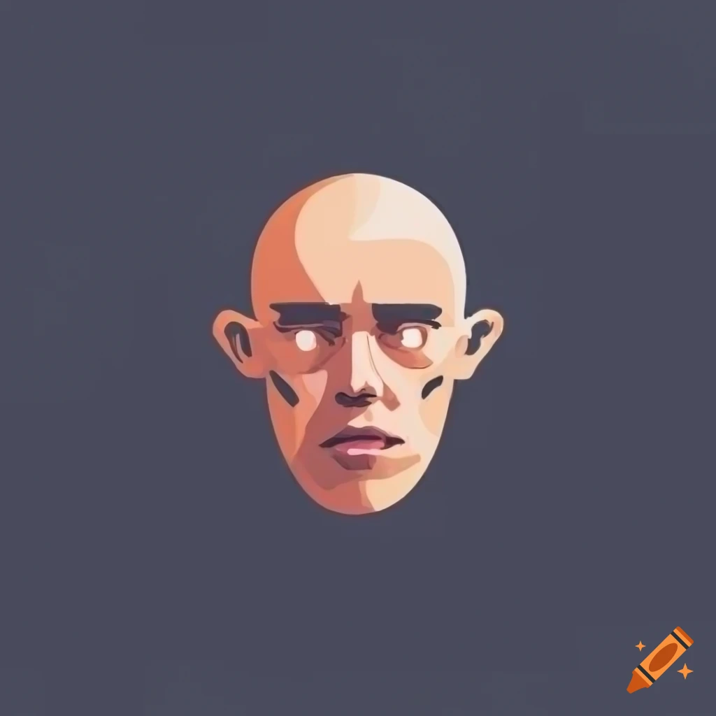 Minimalist front-facing bald man logo with a stoic expression on Craiyon