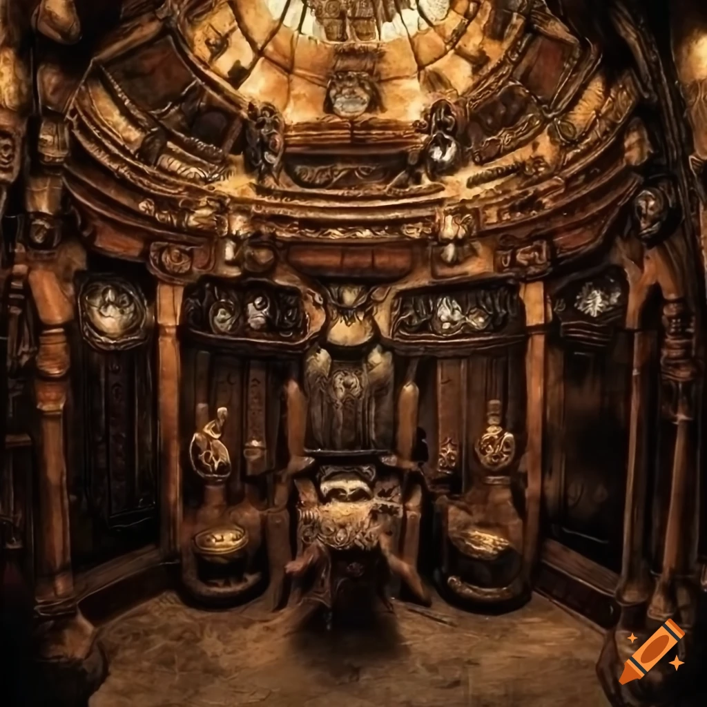 Steampunk-style dungeon and dragons spa with iron sarcophagi for ...