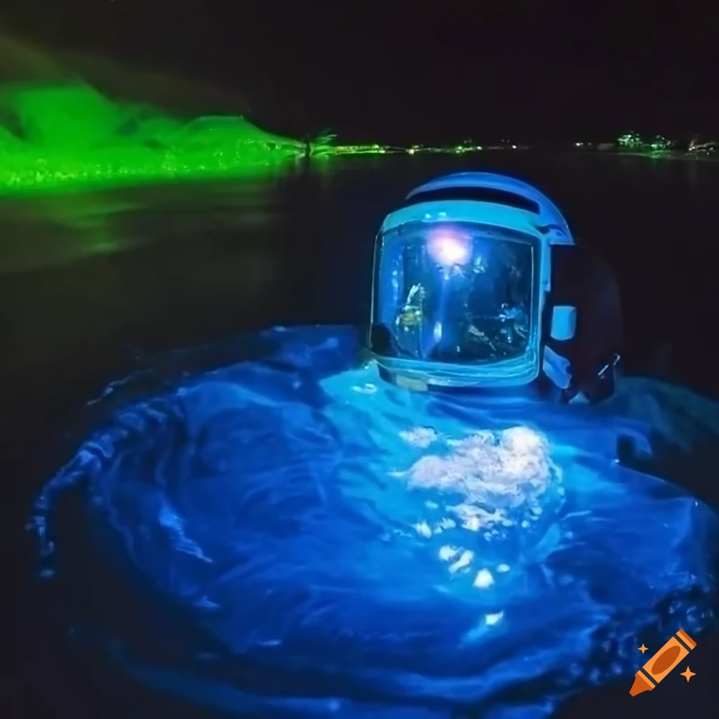 Submerged astronaut swimming in colorful galactic sea on Craiyon