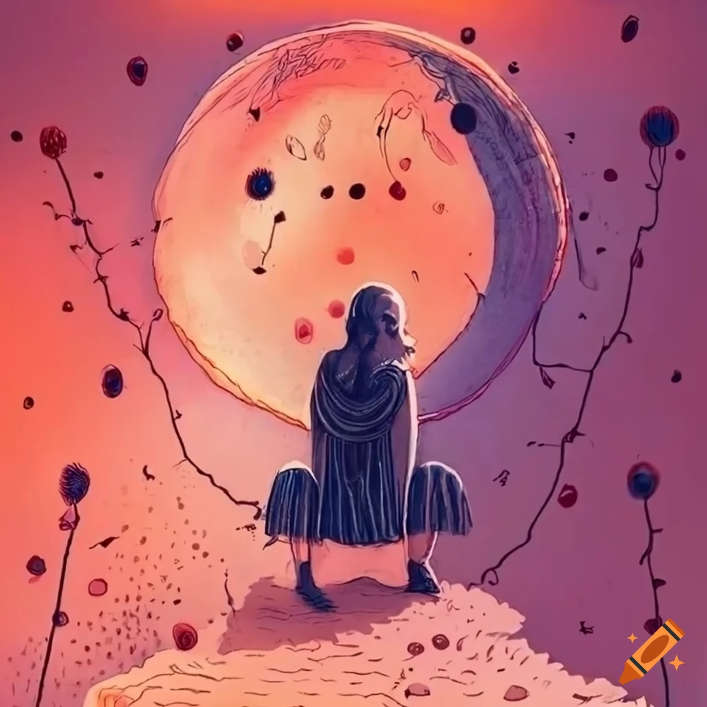 Intricate illustration symbolizing fear and happiness on Craiyon