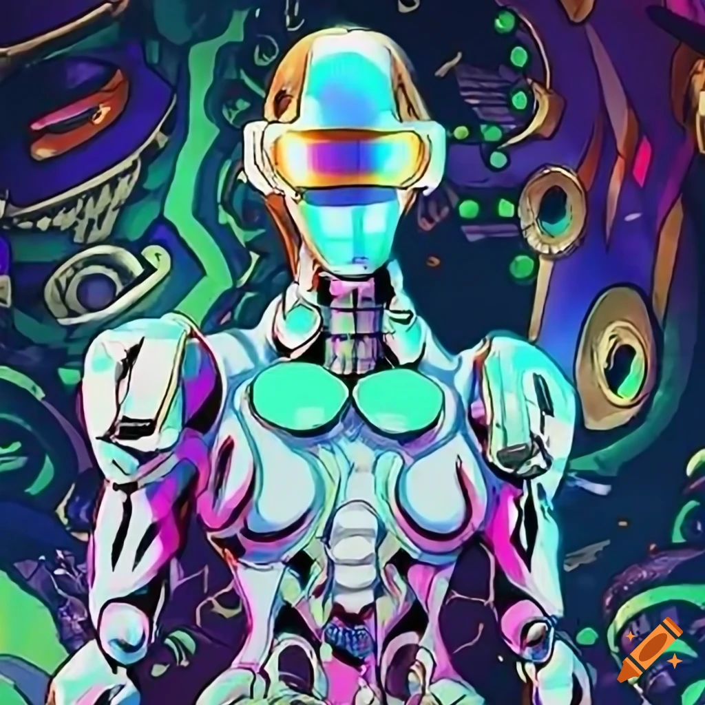 Female jojo stand named pink floyd in comic-book style armor with ...