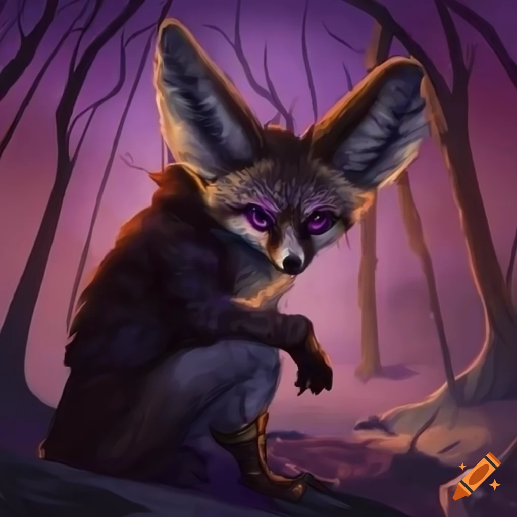 Black fennec fox tabaxi druid with purple eyes on Craiyon