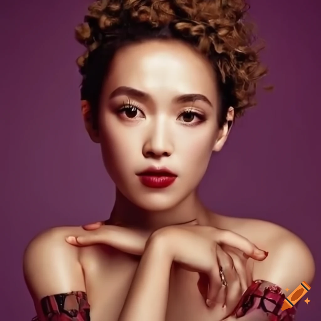 Glamorous fashion shot of a young woman with soft features on Craiyon