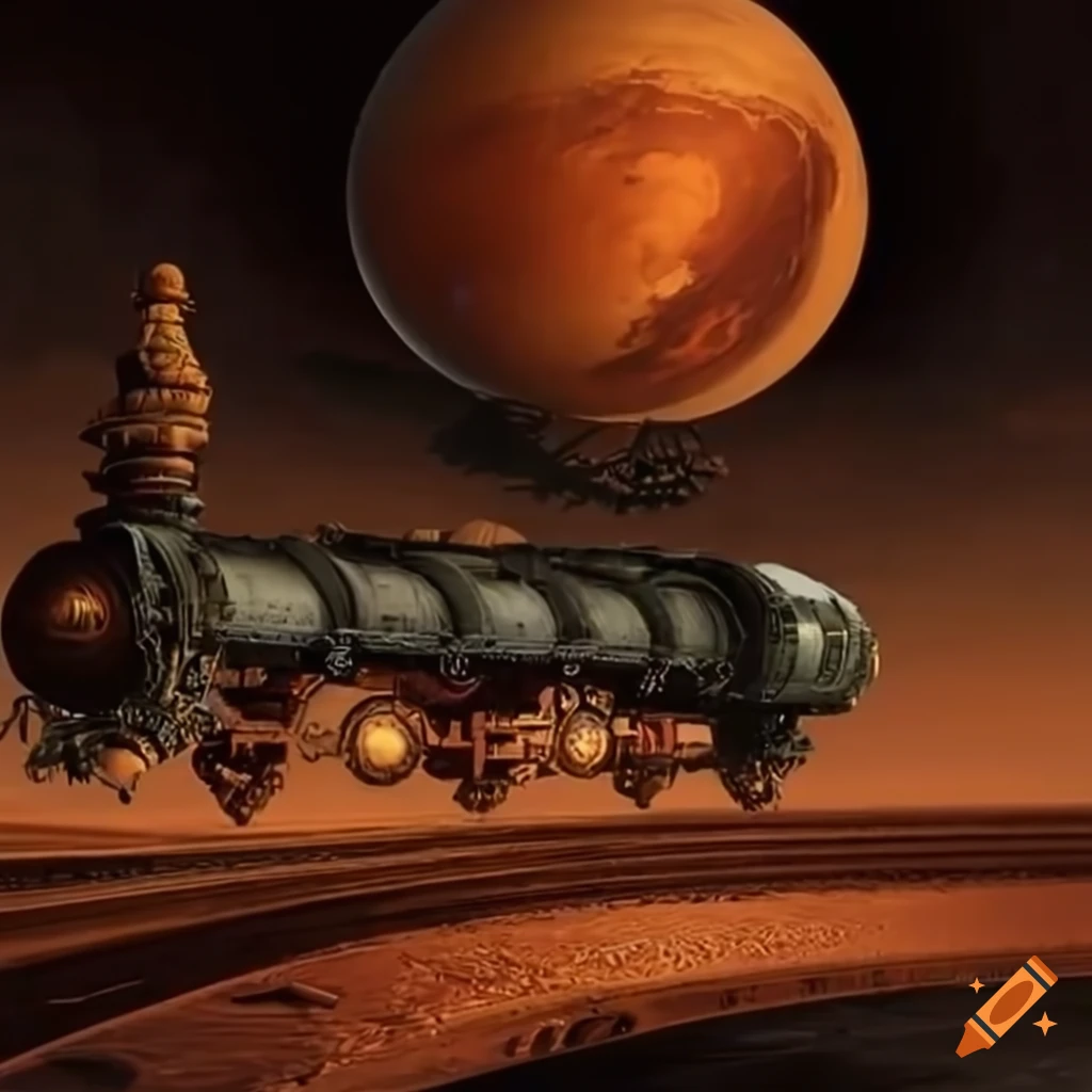 Steampunk space train on a wild west flight to mars with 4-8-4 wheel ...
