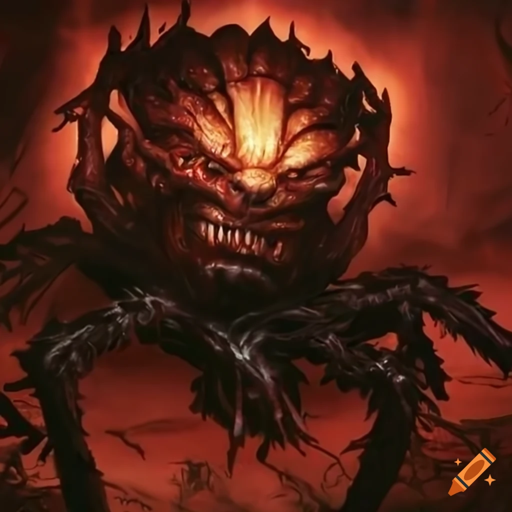 Hell weaver, the demon spider with human face in Magic the Gathering on Craiyon