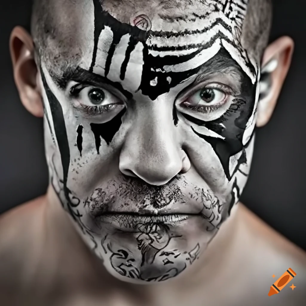 Intricate face painting design for a professional wrestler on Craiyon