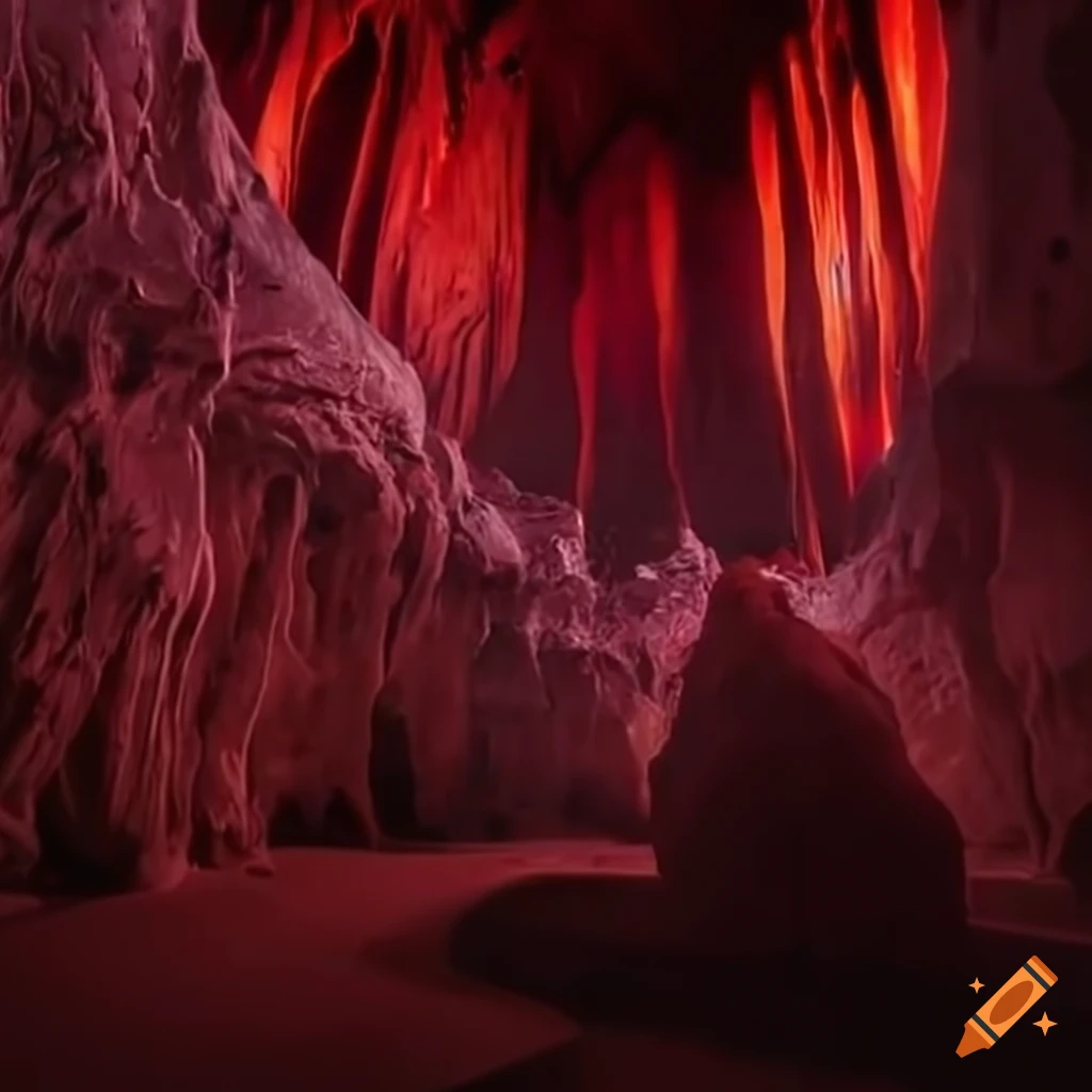 Red cave system with meat-like texture on Craiyon