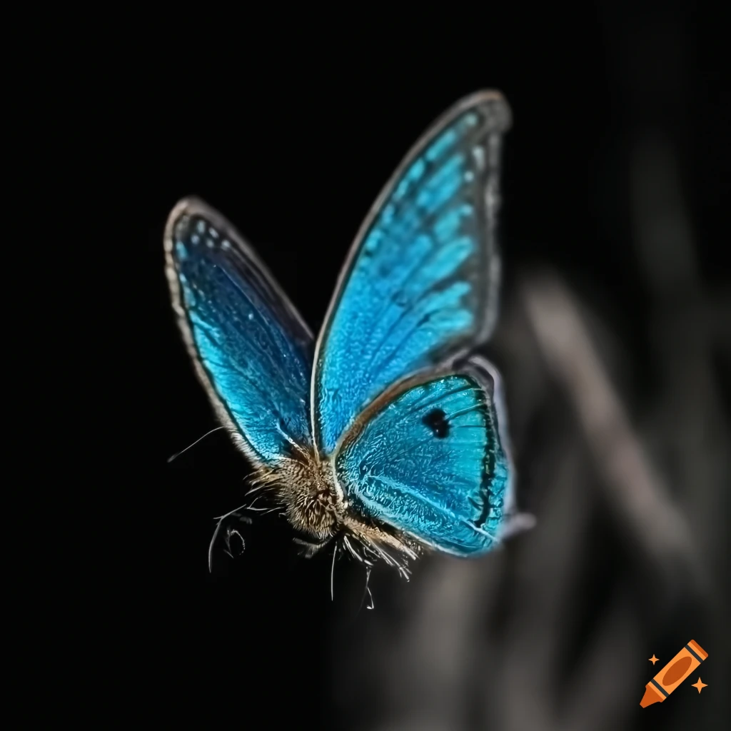 Giant spider and blue butterfly hybrid in a detailed macro photo on Craiyon