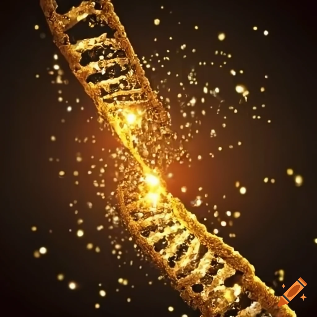 Golden DNA strand sparkling and shining on Craiyon