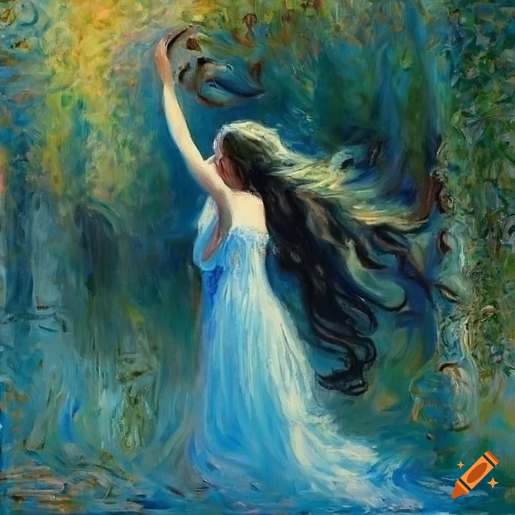 Oil painting of an enchantress casting a spell in a nature setting on ...
