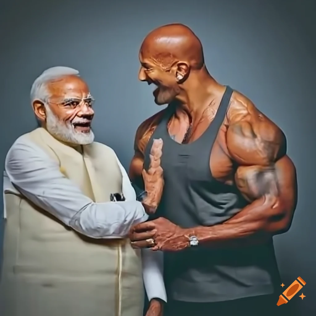 Dynamic Interaction Portrait Of Dwayne Johnson And Indian Prime