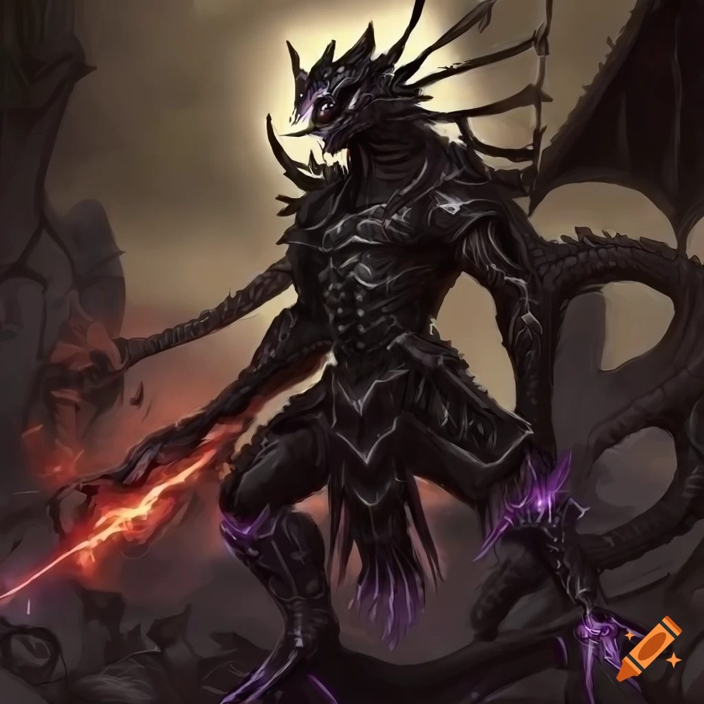 Black darkness drakeling: Dragon humanoid with black scales in fantasy ...