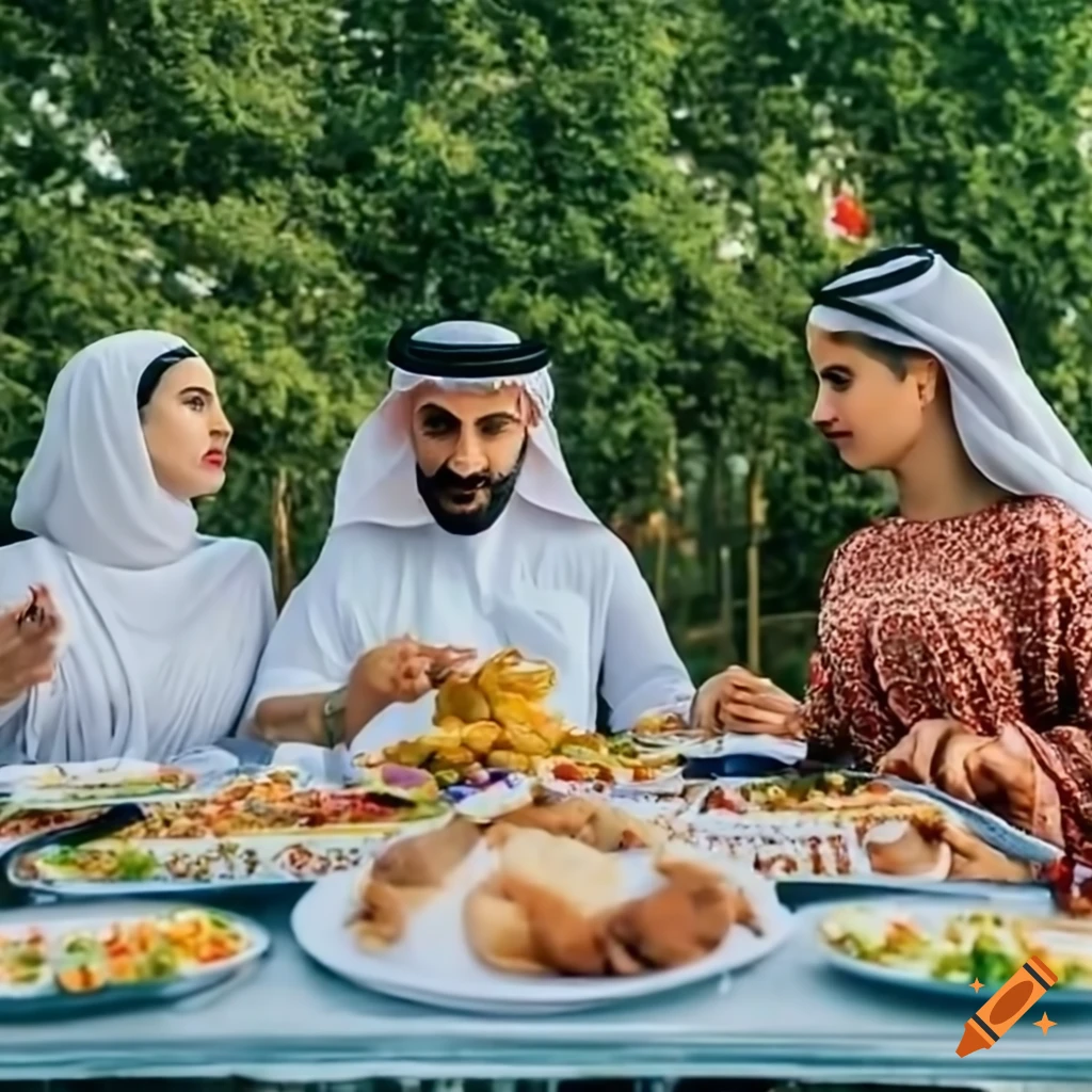 Arab family celebrating eid al adha in modern dubai with festive ...
