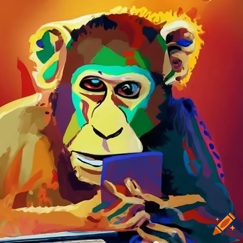 Picasso-style painting of a monkey working on a computer on Craiyon