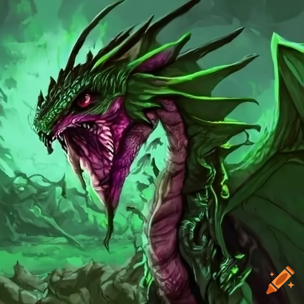 Corrupted green dragon influenced by psychic energy on Craiyon