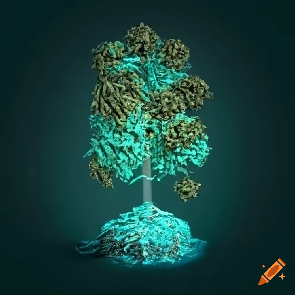 CBD in tree-shaped pellets in a drawing on Craiyon