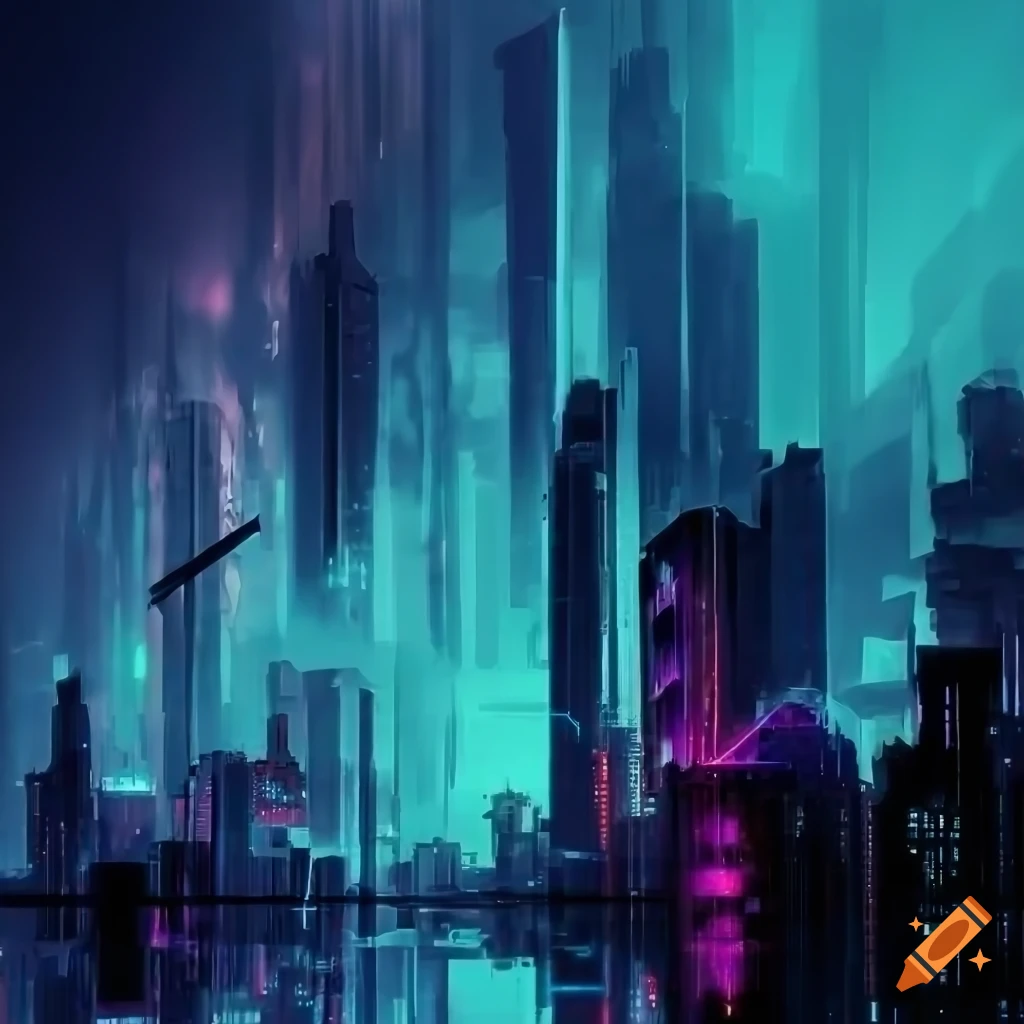 Intricate x-ray cyberpunk cityscape with neon colors and wires under a ...