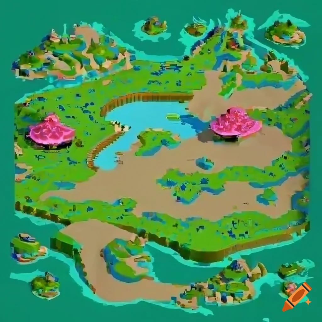 Detailed 2D gaming map with intricate terrain and obstacles on Craiyon
