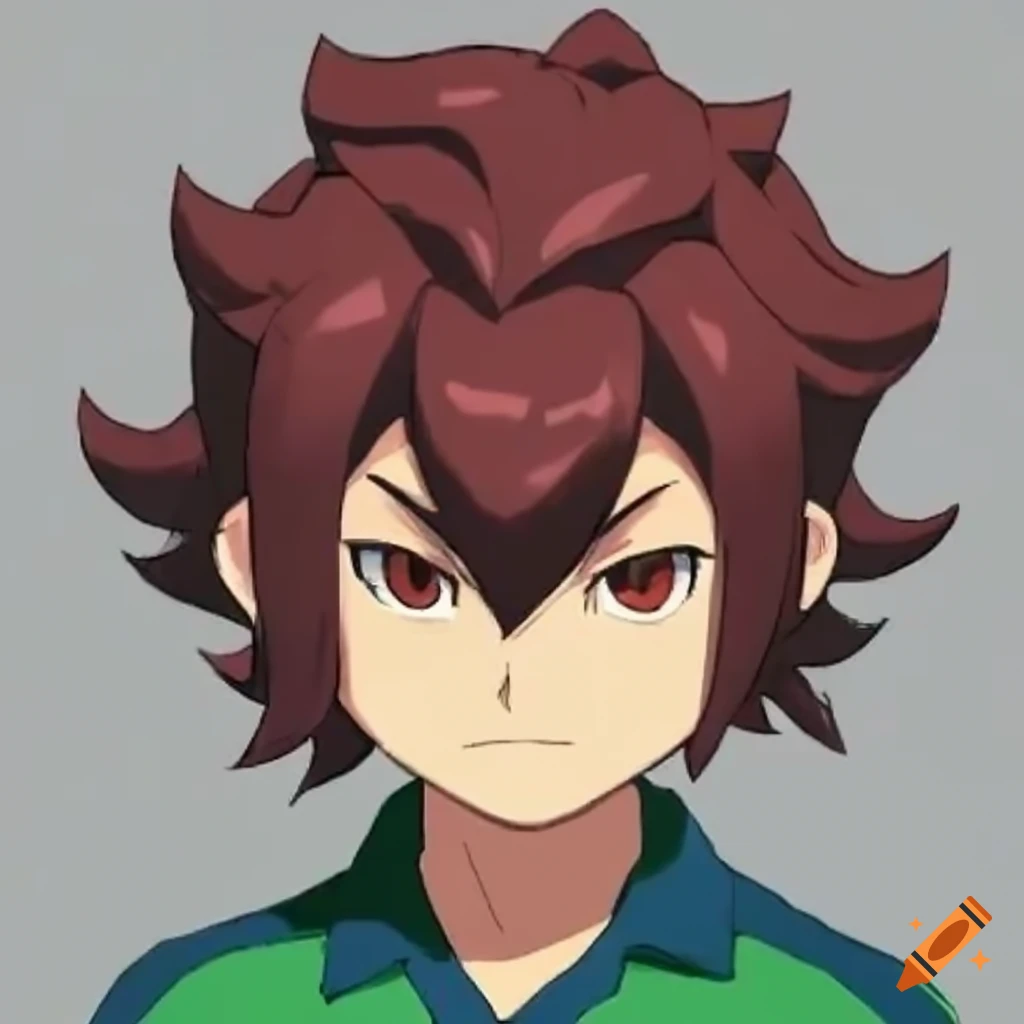 Inazuma Eleven character with short black hair and brown eyes in red ...