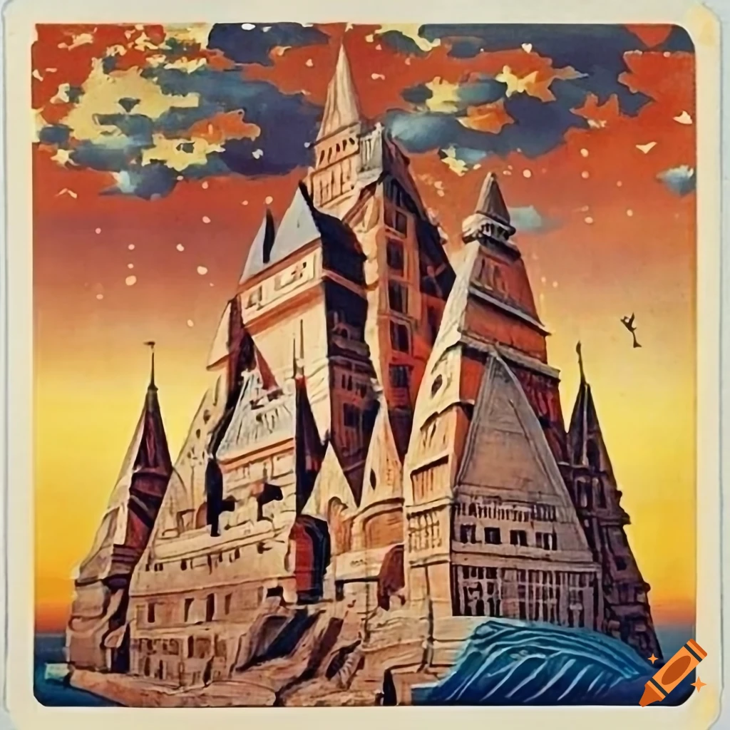 Vintage Adventure travel poster with Stave Carvings and vibrant ...