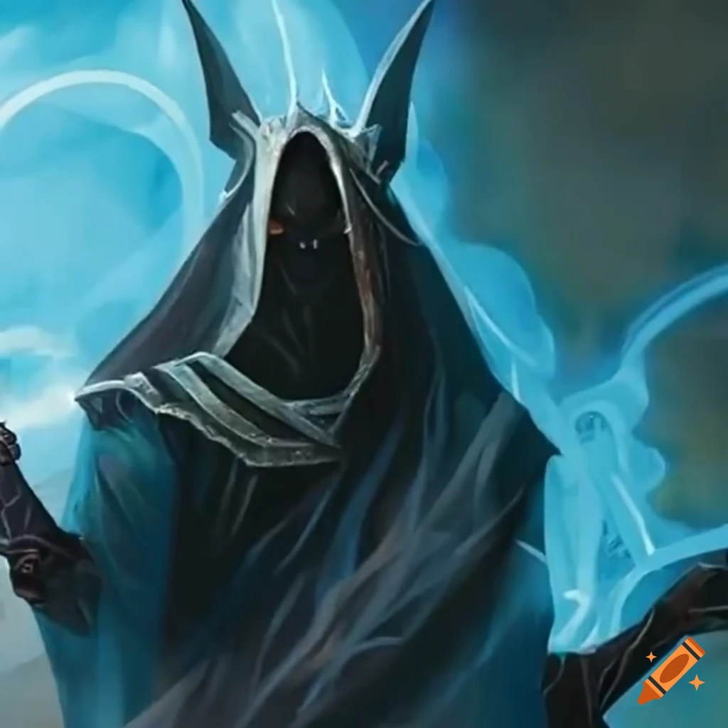 Spirit reaper with a silver mask emitting lasers, shadowy flying body ...