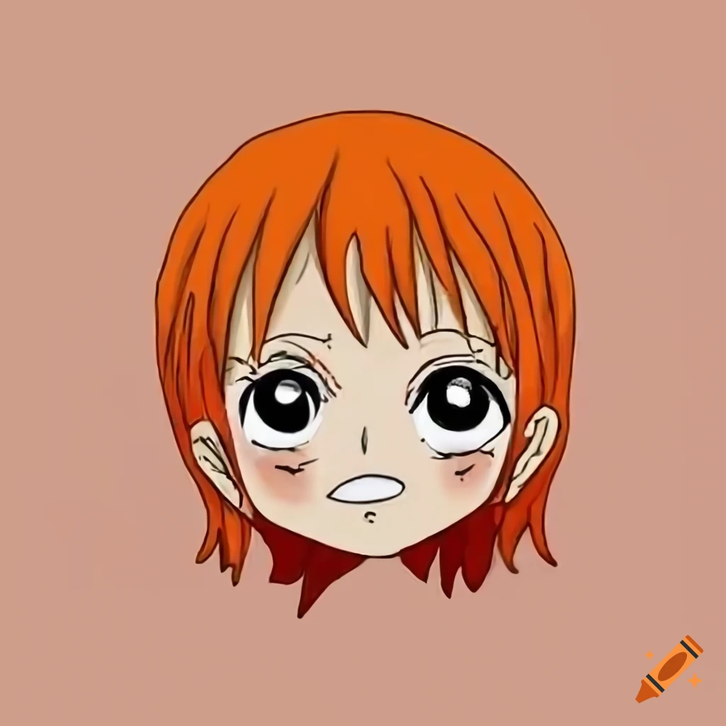 Chibi head with orange hair, inspired by One Piece Nami character on ...