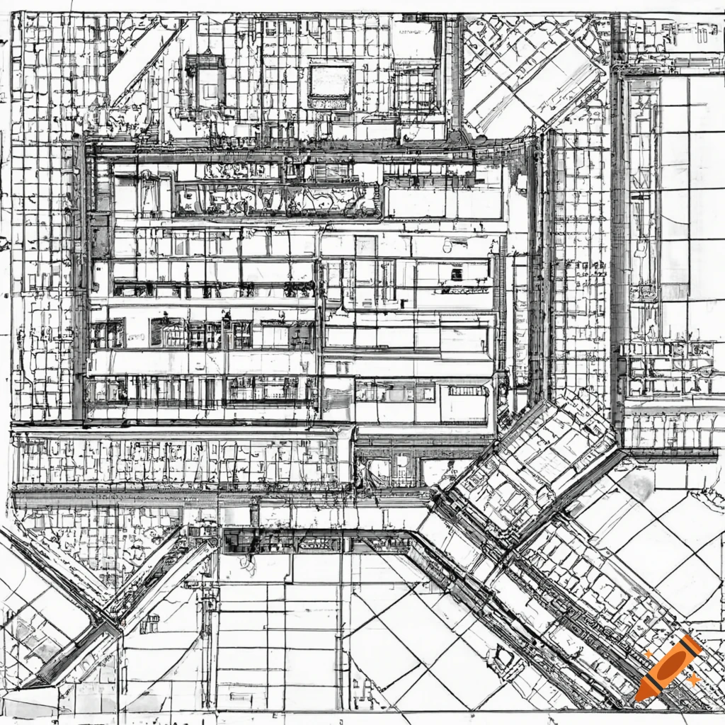 Detailed layout map of a multi-floor subway station with ductwork on ...