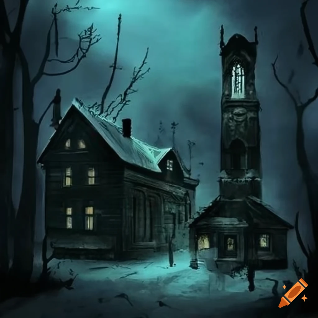 Scene inspired by Longfellow's Haunted Houses poem on Craiyon