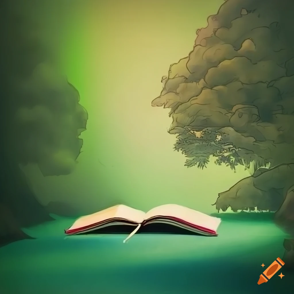 Illustration of a magical book with pages turning into a flowing river ...