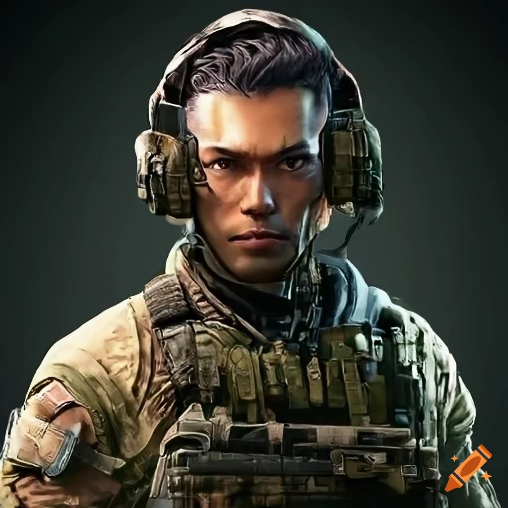 Detailed portrait of a man with a tactical, handsome look inspired by ...