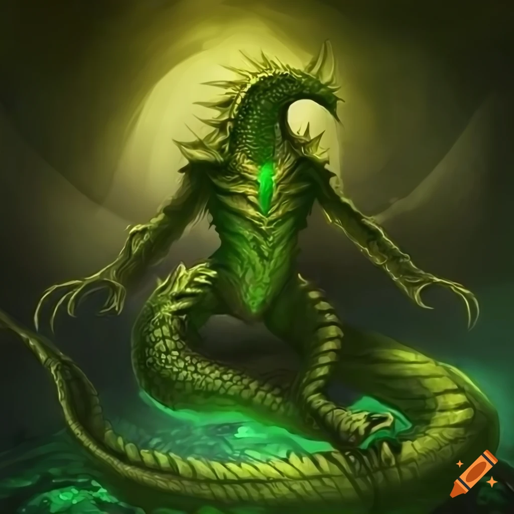 Green nature drakeling with green scales in a fantasy setting on Craiyon