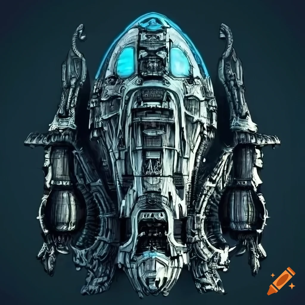Highly detailed spaceship with futuristic naval cannons soaring through ...