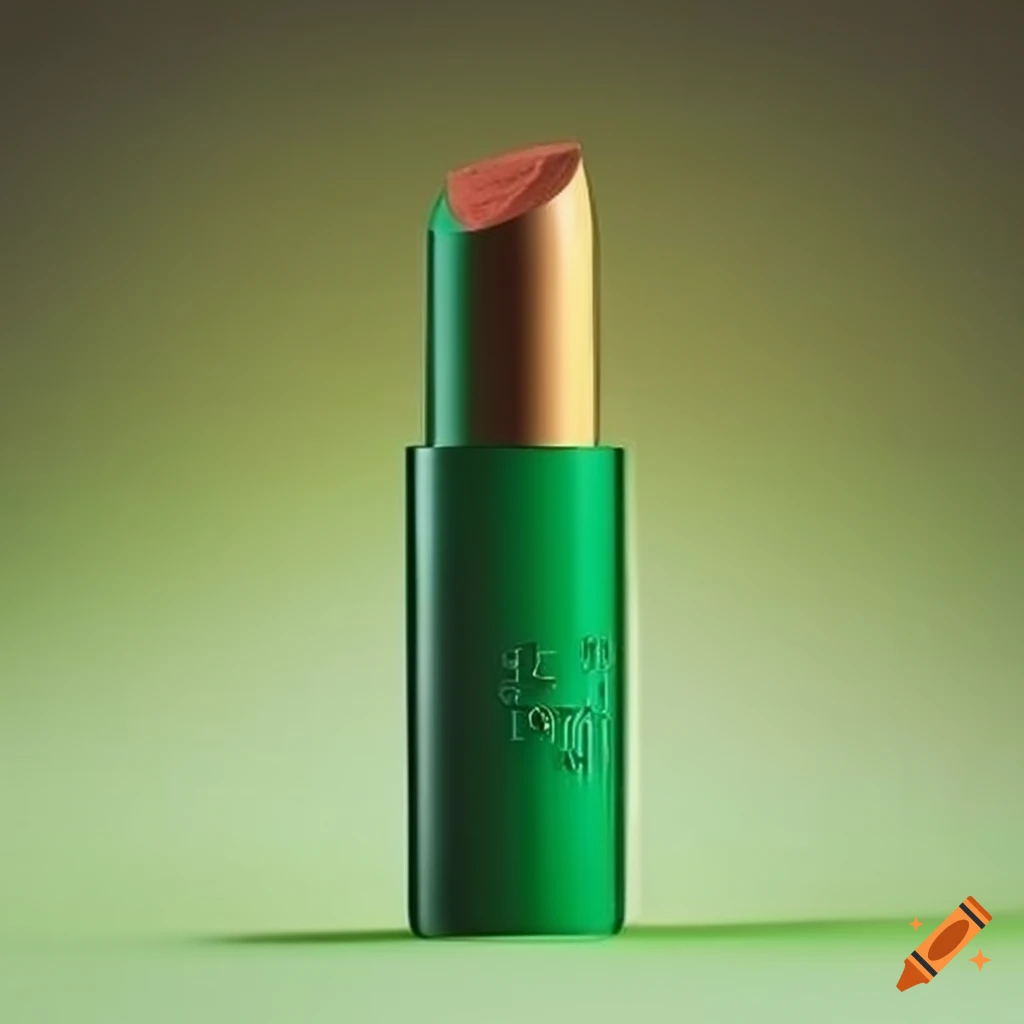 Innovative natural lip balm design with green and gold colors on Craiyon